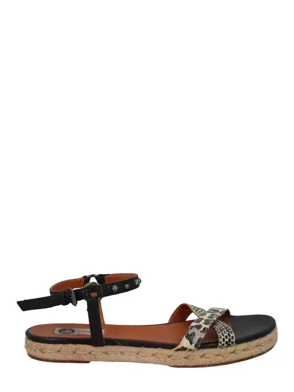 LANVIN Leopard-print Snakeskin-effect Raffia Sandals - Black
