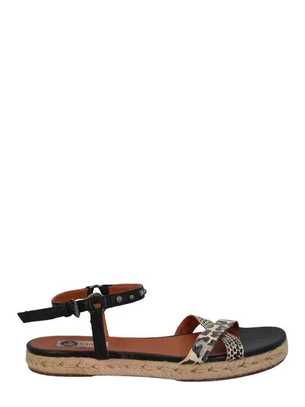 LANVIN Leopard-print Snakeskin-effect Raffia Sandals - Black
