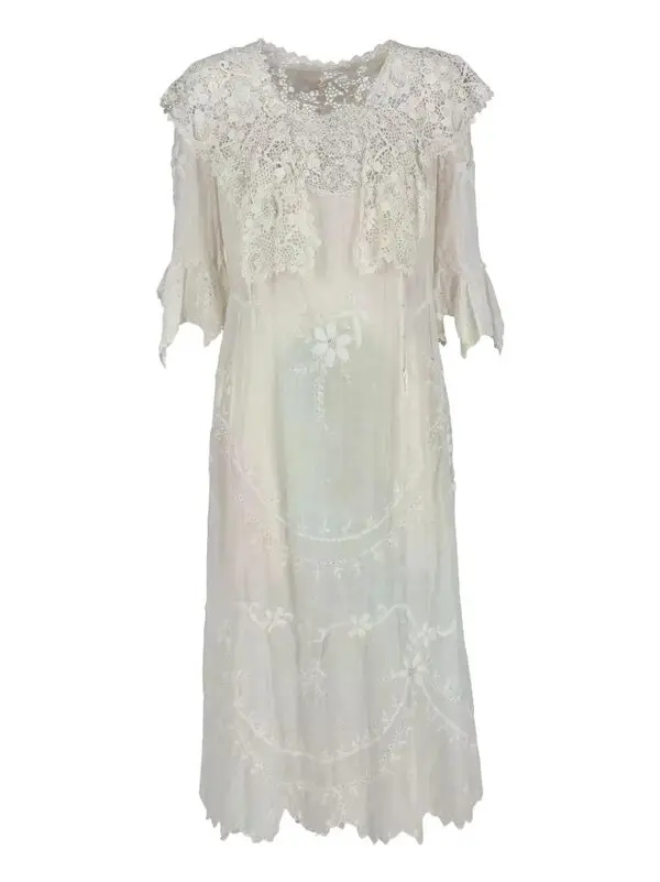 Vintage Lace-collar Embroidered Dress - White