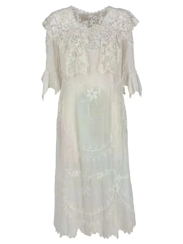 Vintage Lace-collar Embroidered Dress - White