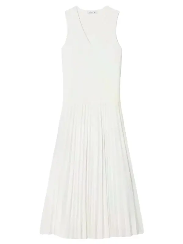 Lacoste V-neck Pleated Dress - White