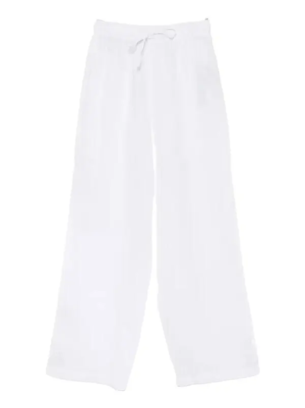 120% Lino Drawstring Wide-leg Trousers - White