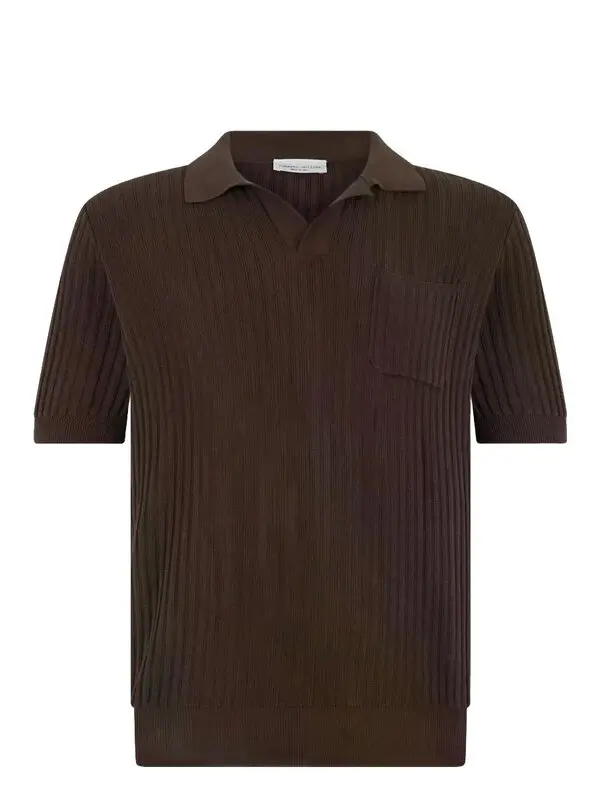 ROBERTO COLLINA Ribbed Knit Polo Collar Sweater - Brown