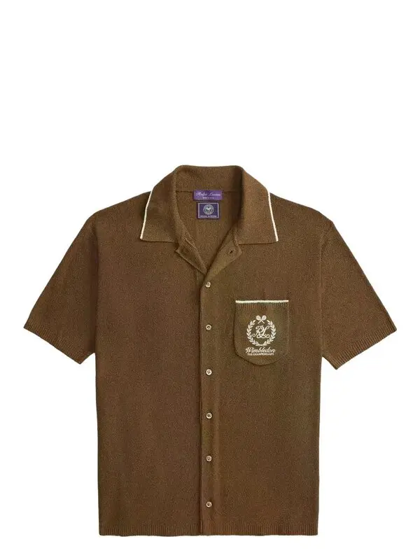 Ralph Lauren Purple Label Buttoned Embroidered-logo Polo Shirt - Brown