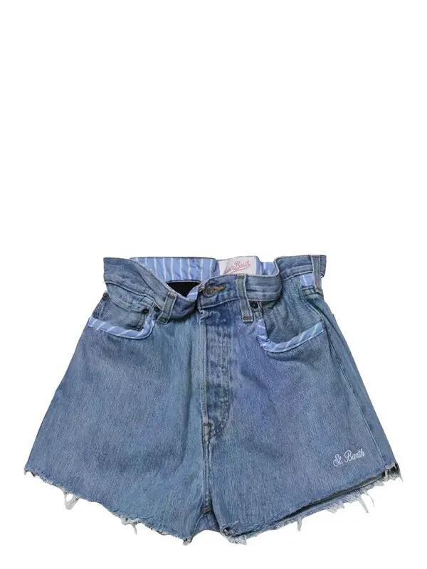 MC2 SAINT BARTH Frayed-hem Denim Shorts - Blue