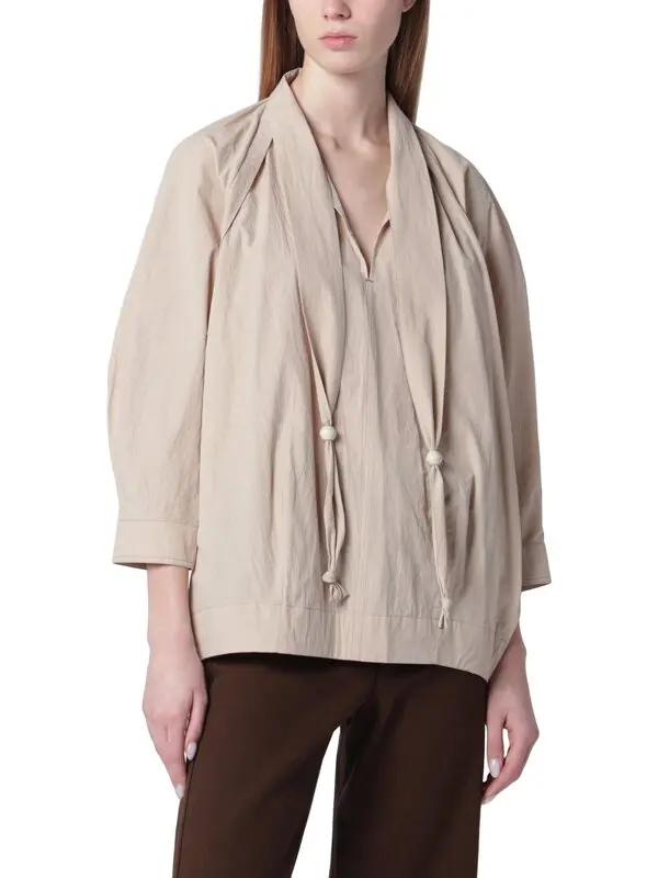 LEMAIRE Cotton Crepe Blouse With Scarf - Beige