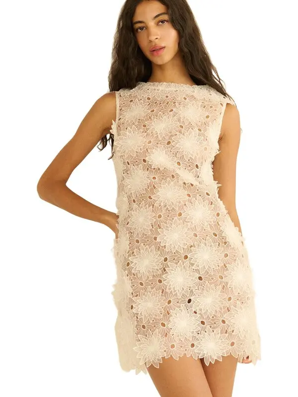 DÔEN Adelia Floral Cutwork Mini Dress - Salt