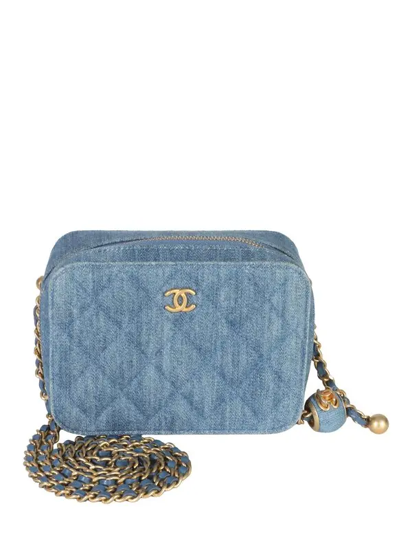 Chanel Quilted Denim Pearl Crush Camera Bag - Blue