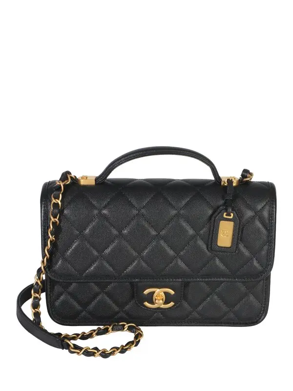 Chanel Quilted Caviar Top Handle Flap Bag - Black