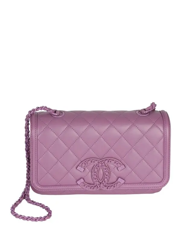 Chanel Quilted Lambskin Filigree Flap Bag - Purple
