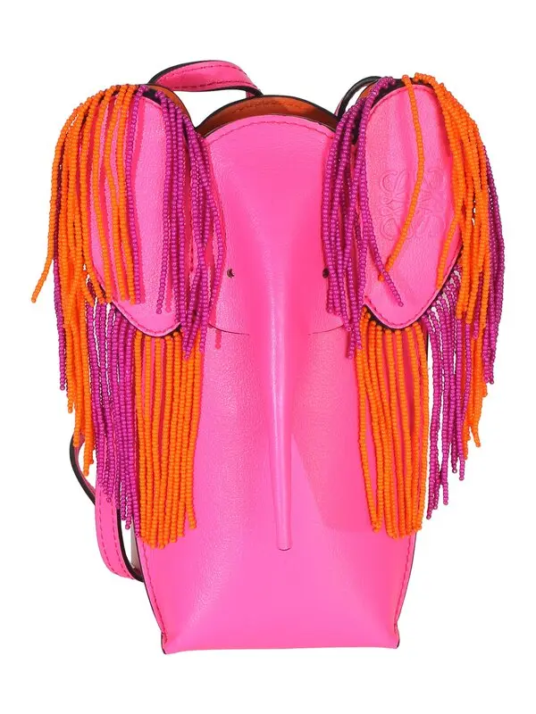 Loewe Calfskin Bead Fringe Elephant Pouch - Pink