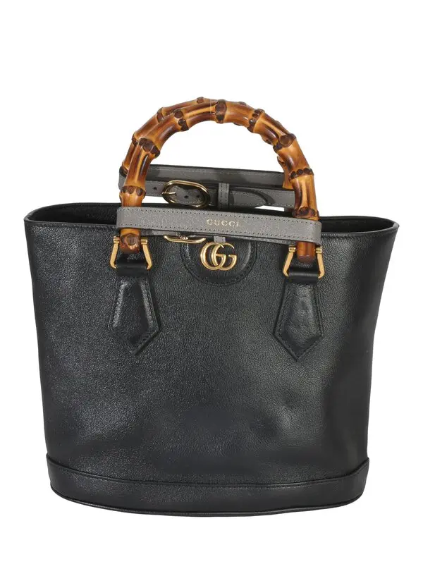 Gucci Calfskin Diana Convertible Bamboo Bucket Bag - Black