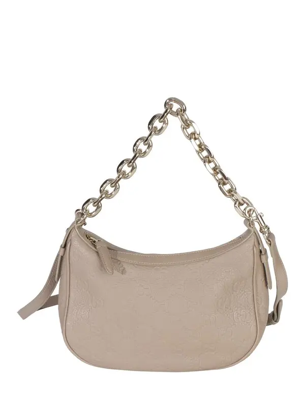 Gucci Gg Embossed Half Moon Shoulder Bag - Gray