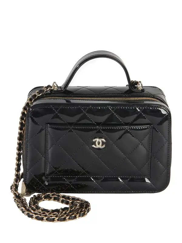 Chanel Quilted Top Handle Vanity With Chain - Black