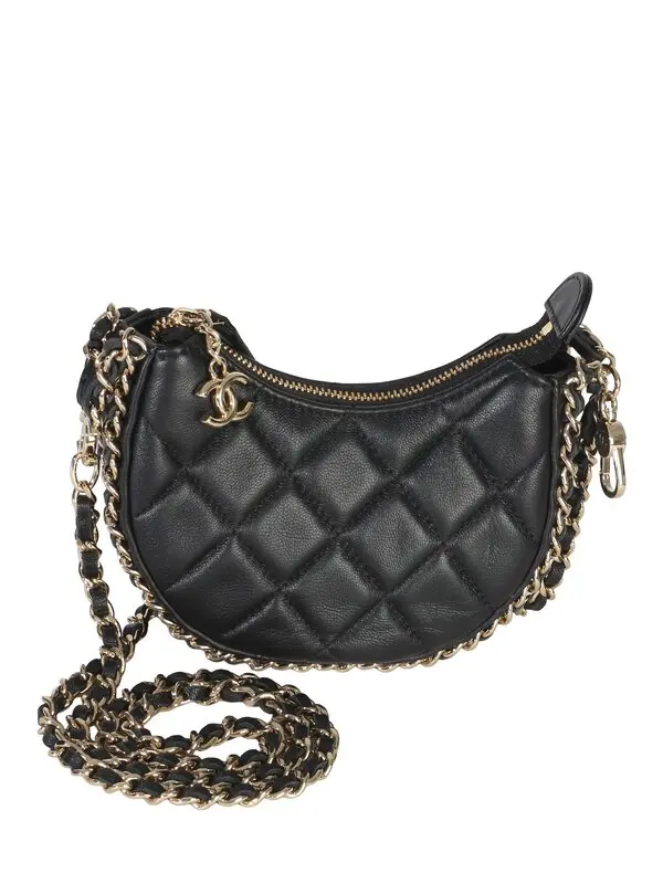 Chanel Lambskin Quilted Moon Crossbody - Black