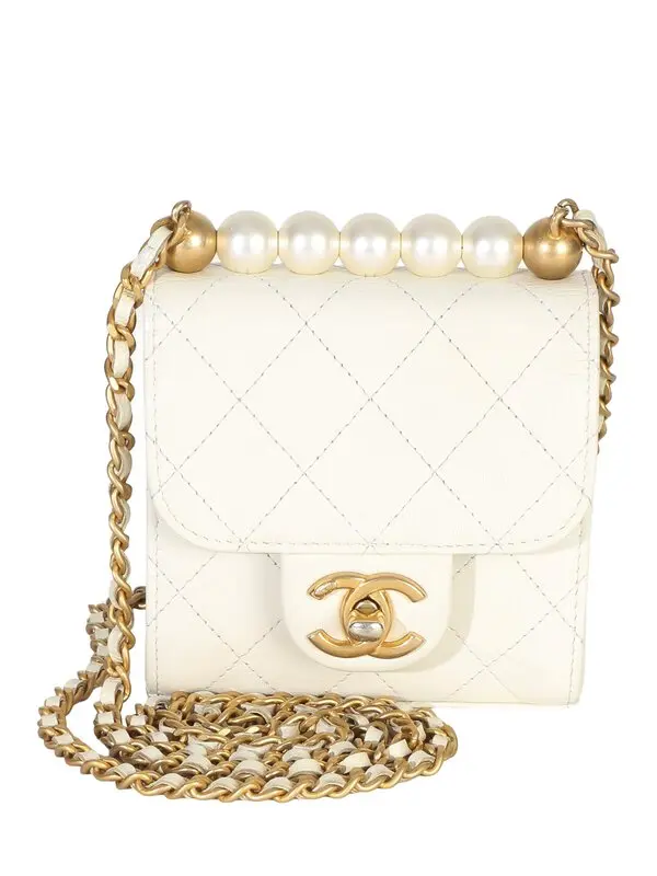 Chanel Lambskin Quilted Clutch On Chain - White