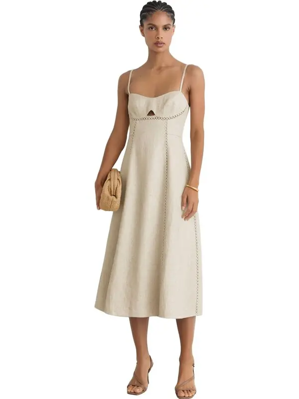 REISS Linen-blend Fit-and-flare Midi Dress - Neutral