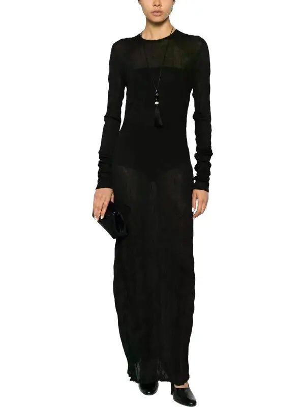 TOTEME Crinkled Long-sleeves Maxi Dress - Black