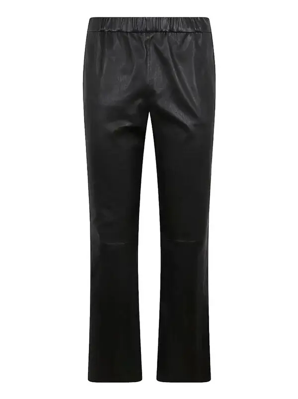 ENES Elasticated Waist Leather Trousers - Black