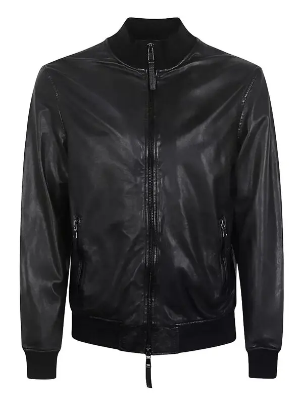 SWORD 6644 Leather Bomber Jacket - Black