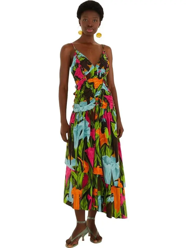 Farm Rio Mujeres Y Flores Lenzing™ Ecovero™ Euroflax™ Midi Dress - Mujeres Y Flores Black