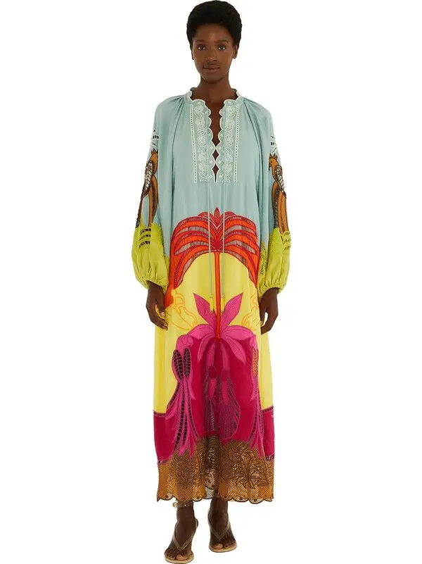 Farm Rio Usiacuri Embroidered Richelieu Maxi Dress - Usiacuri Multicolor