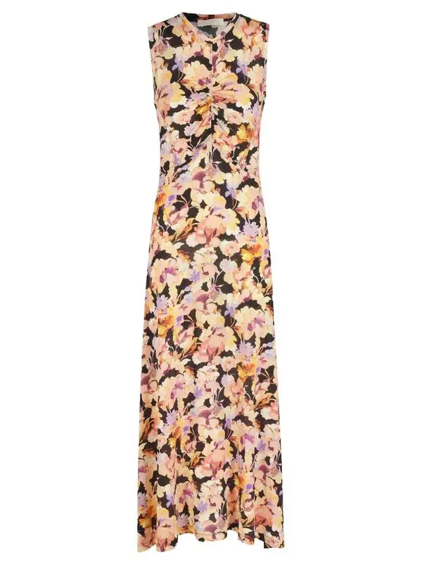 Ulla Johnson Lina Floral-print Ruched Midi Dress - Black