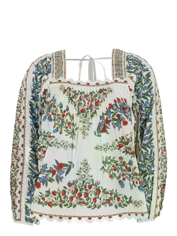 Farm Rio Floral-print Pleated Blouse - White