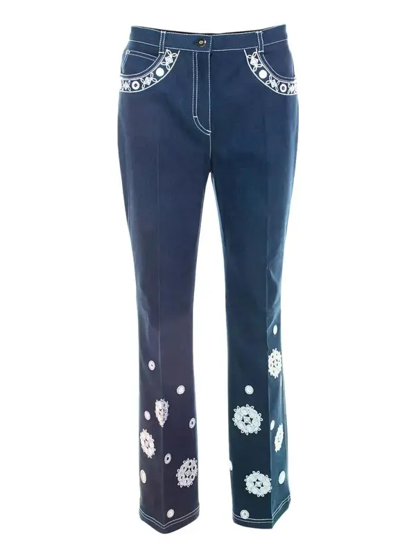 Escada Floral-embroidered Denim Jeans - Blue