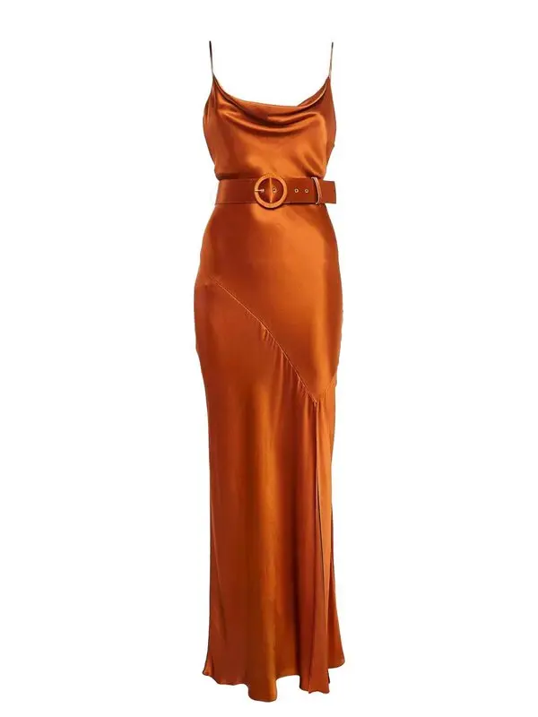 NICHOLAS Cowl-neck Belted Dress - Orange