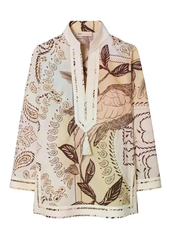 Tory Burch Printed Cotton Tunic - Neutrals