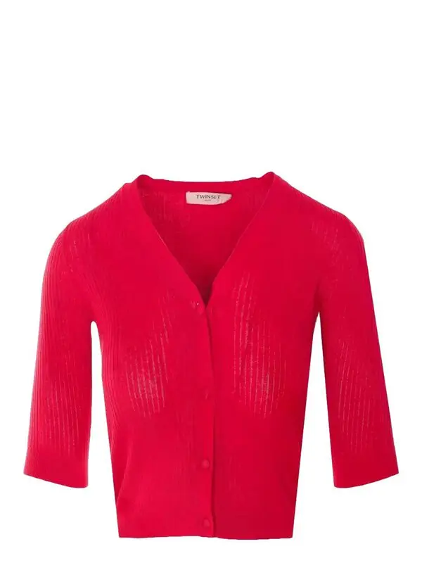 TWINSET Ribbed Knit V-neck Cardigan - Red