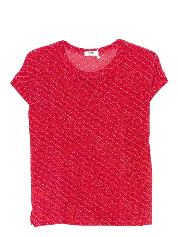 SIYU Geometric Print T-shirt - Red