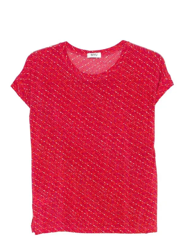SIYU Geometric Print T-shirt - Red