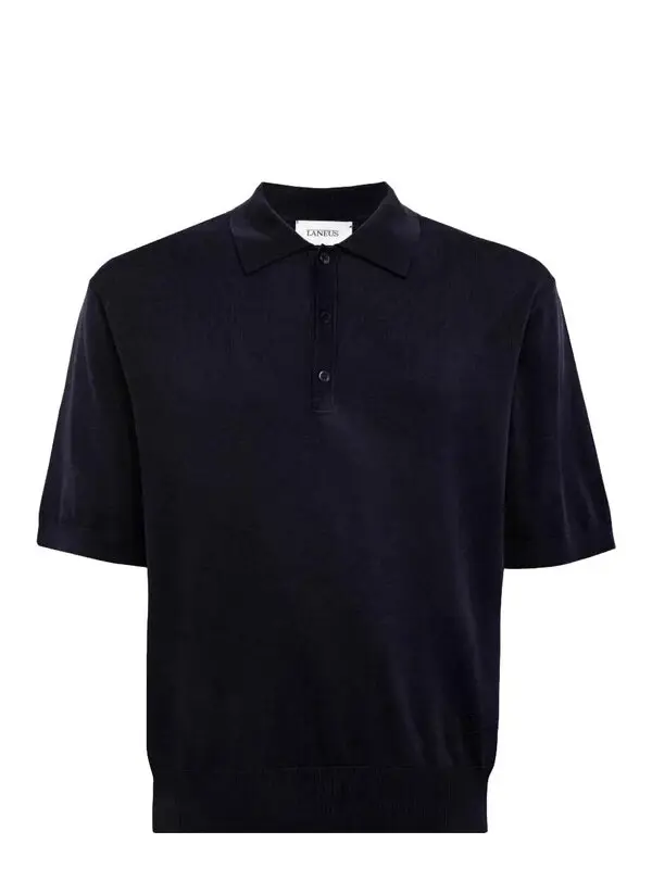 LANEUS Short-sleeve Knitted Polo Shirt - Blue
