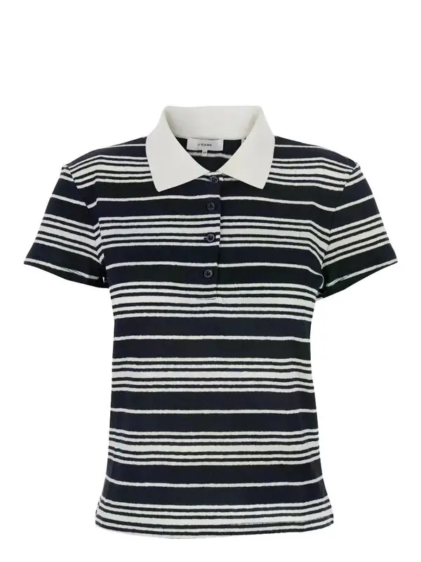 FRAME Striped Polo Top - Blue