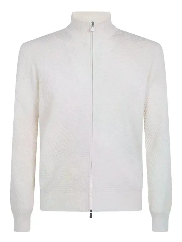 GRAN SASSO Honeycomb Knit Zip-up Jacket - White