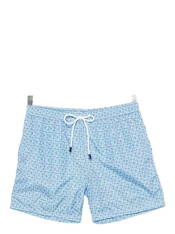 BARBA NAPOLI Geometric-print Drawstring Swim Shorts - Blue