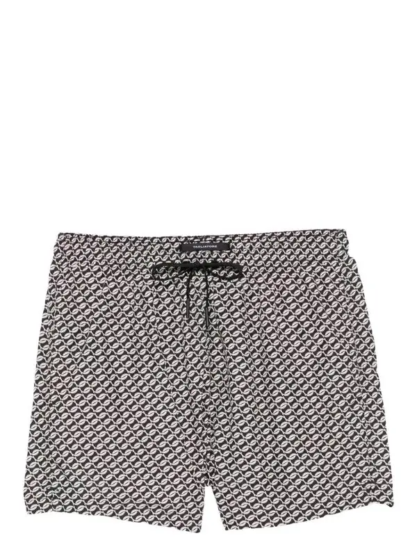Tagliatore Geometric-print Swim Shorts - Black