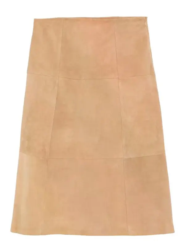 YERSE Panelled Suede Midi Skirt - Brown
