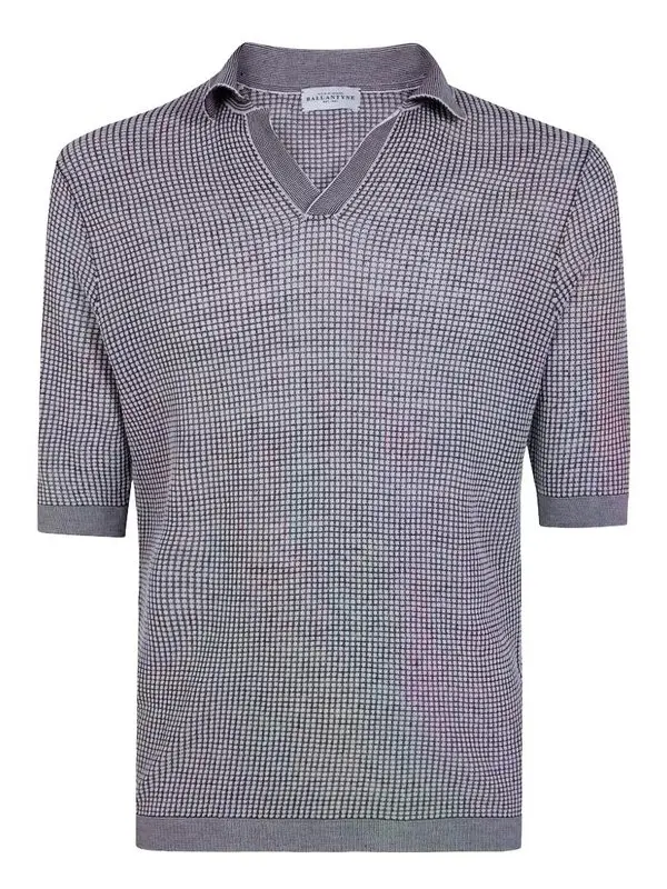 BALLANTYNE Micro-check Collared T-shirt - Grey