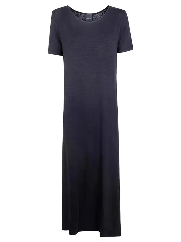 ANNE CLAIRE Short-sleeved Maxi Dress In Linen - Black