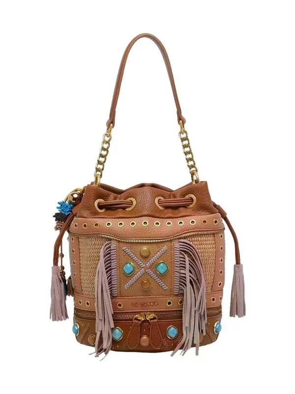 LA CARRIE Fringe-trimmed Bucket Bag - Brown
