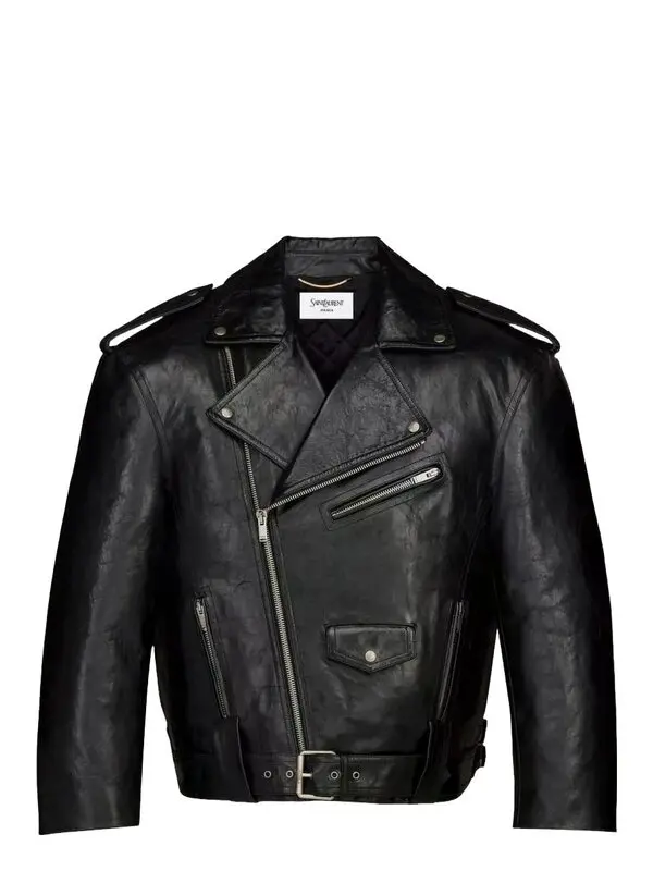 Saint Laurent Belted Leather Biker Jacket - Black