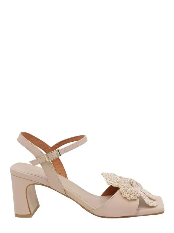 ANGEL ALARCON Floral-appliqué Leather Sandals - Neutrals