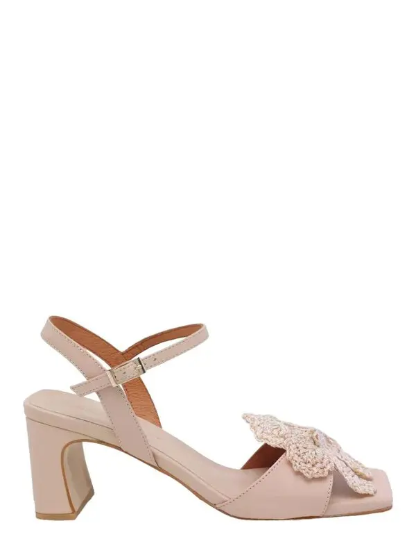 ANGEL ALARCON Floral-appliqué Leather Sandals - Neutrals