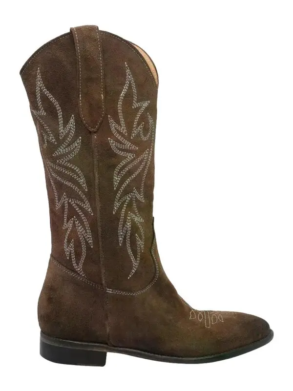 PAWELK'S Embroidered Suede Boots - Brown