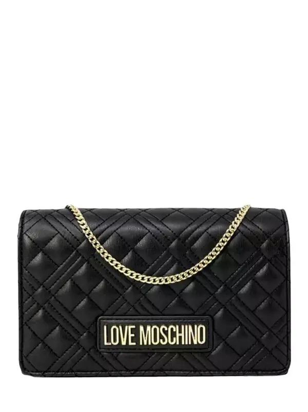 Moschino Quilted Cross Body Bag With Logo Plaque - Black