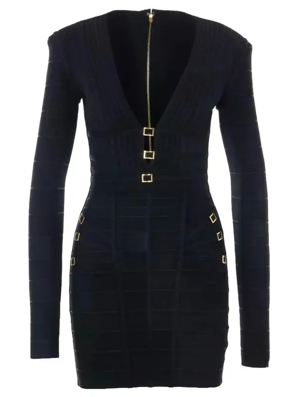 Elisabetta Franchi Buckle-detail Ribbed Mini Dress - Black