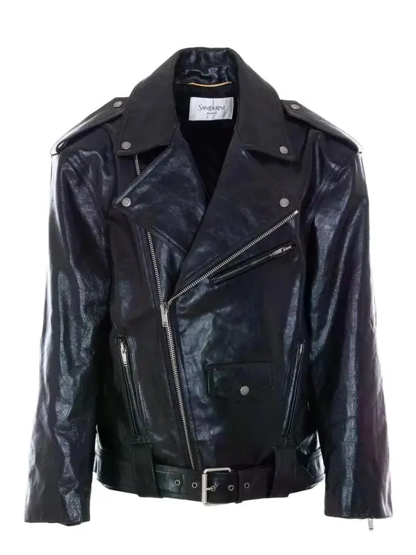 Saint Laurent Belted Biker Jacket - Black